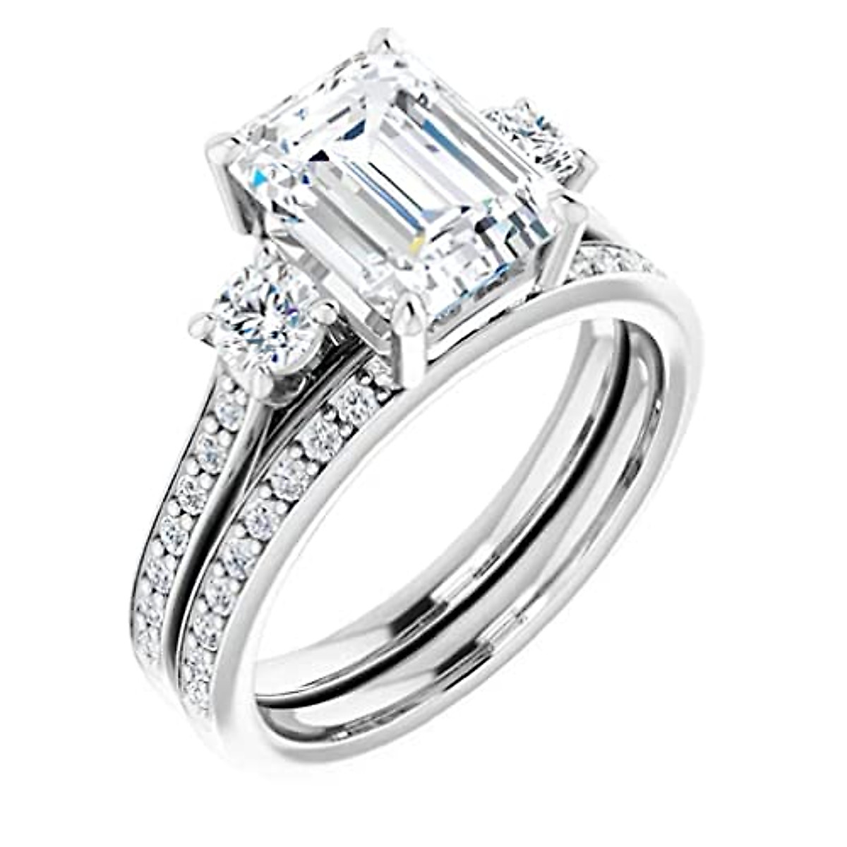 3 CT Emerald Cut VVS1 Colorless Moissanite Engagement Ring Set, Wedding/Bridal Ring Set, Sterling Silver Vintage Antique Anniversary Promise Ring Set Gift for Her (4)