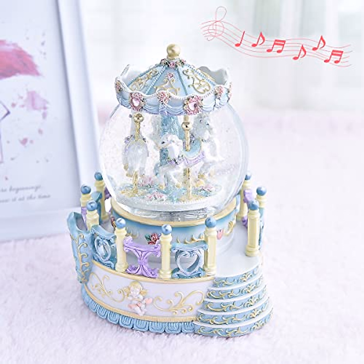 Carousel Horse Music Box Gifts - Merry Go Round Snow Globe for Girls Women Wife Mom Daughter Valentine Anniversary Christmas Birthday Present Play You are My Sunshine