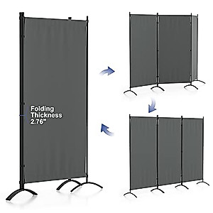 Morngardo Room Divider Folding Privacy Screens 3 Panel Partitions Dividers Portable Separating for Home Office Bedroom Dorm Decor (Grey)