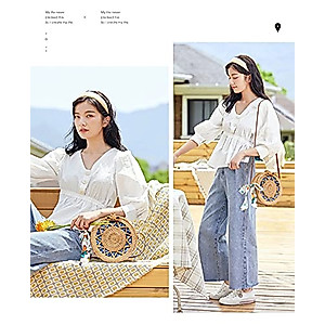 YYIHER Straw Bags for Women,Round Rattan Bag Summer Purses for Women Crossbody purse Handmade Wicker Woven Purse Woman Beach Bag Shoulder Natural Chic