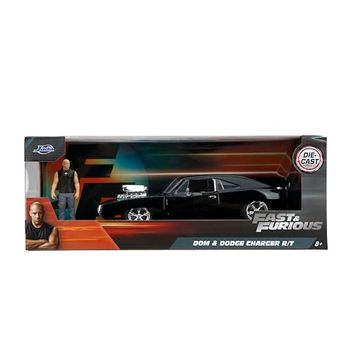 Fast & Furious 1:24 Dom's Dodge Charger Die-cast Car & 2.75" Dominic Toretto Figure, Toys for Kids and Adults