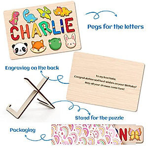 BeneCharm Name Puzzle for Kids Personalized, First Birthday Gifts for Boys Girls - Name Puzzles for Toddlers 1-3 with Engraved Text on Back, Personalized Baby Toys