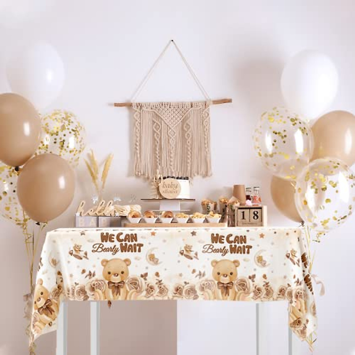 GREHUMOR Bear Baby Shower Decoration- 3Pcs Plastic We Can Bearly Wait Tablecloth Neutral Bear Theme Party Table Cover for Baby Birthday Party , Boy or Girl Baby Shower,Gender Reveal Party Supplies