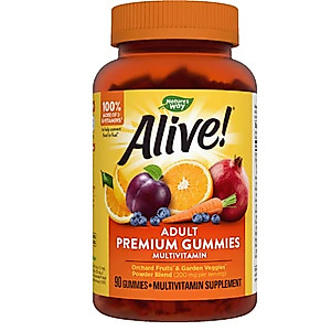 Nature’s Way Alive! Premium Adult Gummy Multivitamins, Essential Vitamins & Minerals, Supports Whole Body Wellness*, Vegetarian, Grape and Cherry Flavored, 90 Gummies