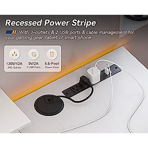 KKL Home Office Desk with File Drawer & 3 Power Outlets &2 USB Ports, 55'' L Shaped Desk with Storage Shelves, Printer Cabinet and Monitor Shelf, Computer Table Executive Desk Workstation, White