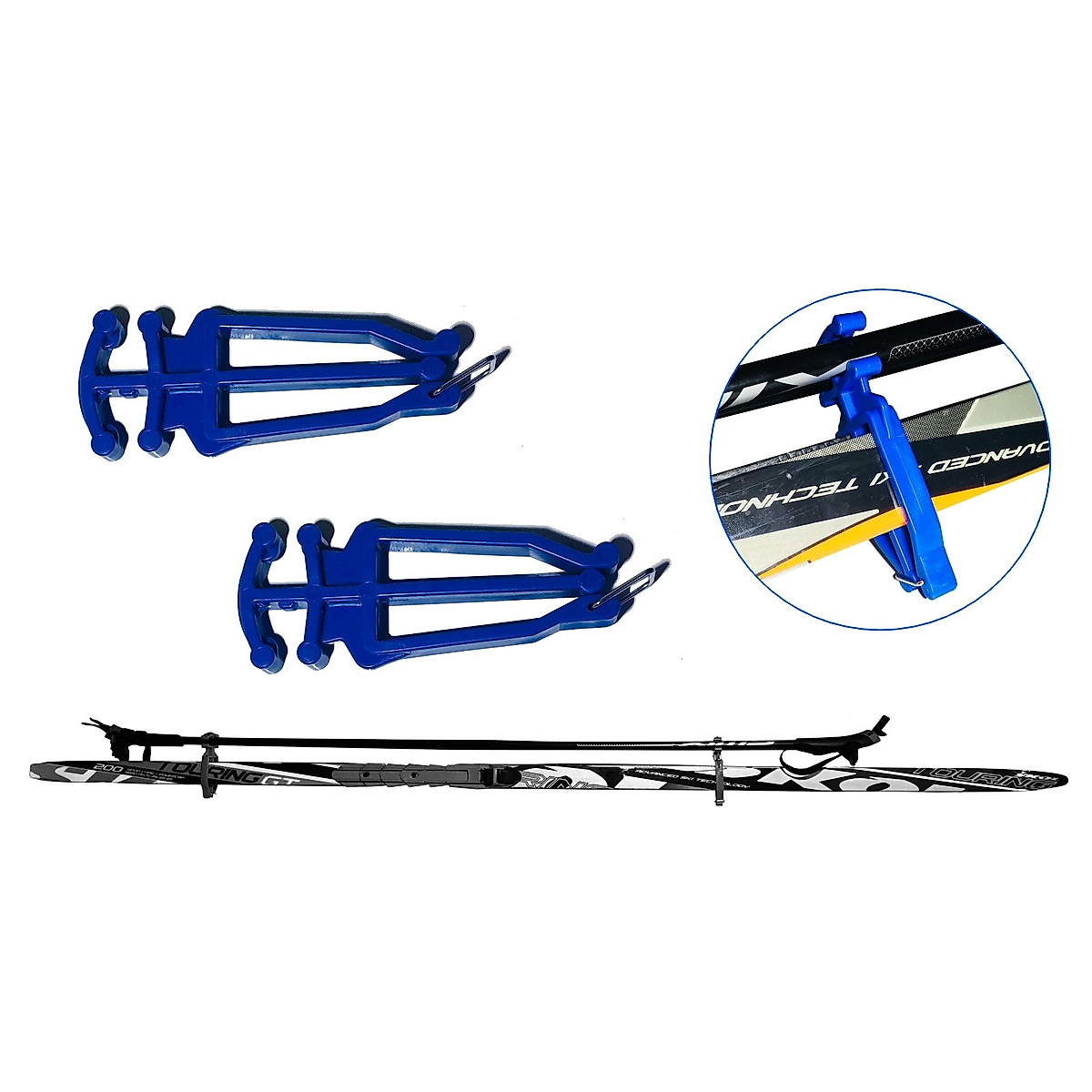 Bagdent Cross Country Skis and Poles Holder – 1 Pair, Universal Nordic Ski Pole Carrier (Blue)