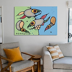 Little Loon Dances with Fish Spirit by Norval Morrisseau Prints Poster Art Poster Canvas Painting Decor Wall Print Photo Gifts Home Modern Decorative Posters Framed/Unframed 16x24inch(40x60cm)