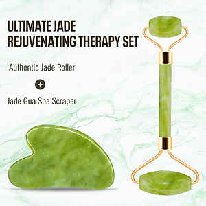 Disemot Jade Roller & Gua Sha Facial Tools, Natural Anti-Aging Jade Beauty Skin-Care Tool Face Roller to Rejuvenate Facial Skin Cooling, Slimming & Firming, Great as Stocking Stuffers