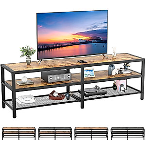 Unikito TV Stand for 75 80 inch TV, Two-color Industrial Entertainment Center TV Console, Long 70" TV Table with 3 Tiers Open Storage Shelves for Living Room Bedroom, Rustic Brown and Gray Oak