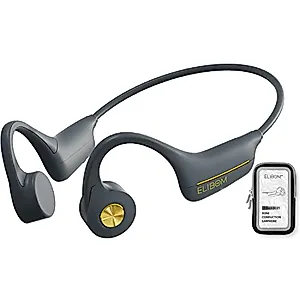 ELIBOM Bone Conduction Headphones, Bluetooth 5.2 Headset, Wireless Open-Ear Headphones, Up to 9 Hours Music&Call, IP65 Sweatproof Sports Earphones for Running, Cycling, Gym, with Arm Bag (Grey)