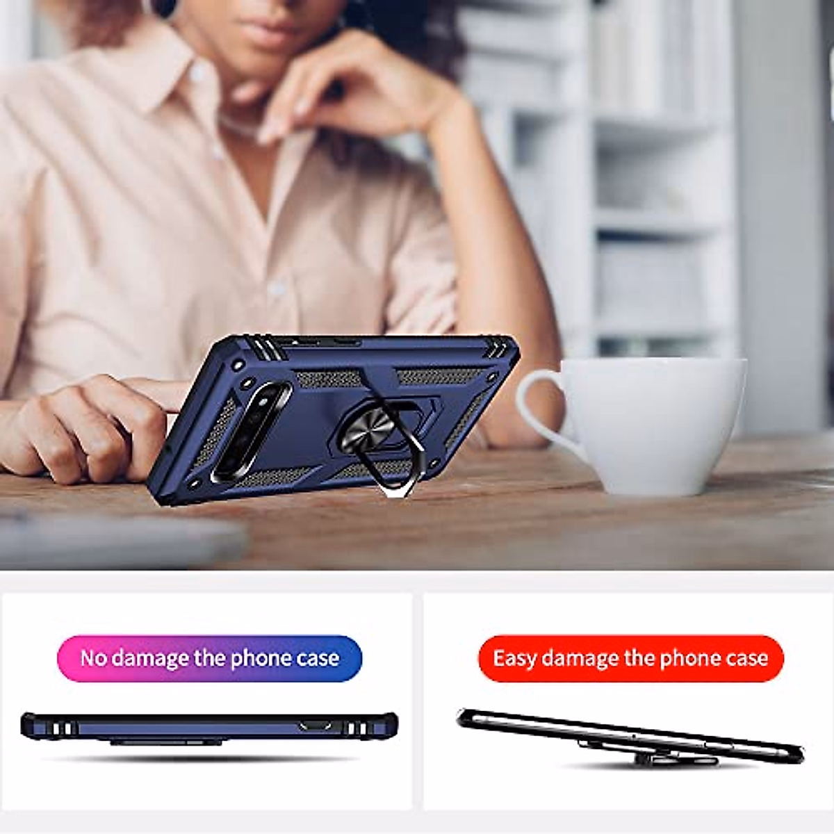 Aozuoton for Samsung Galaxy S10 Case, Galaxy S10 Case, [Military Grade 16ft. Drop Tested] Ring Shockproof Protective Phone Case for Samsung Galaxy S10,Blue