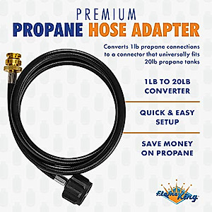 Flame King YSN-QCC-1LB 4-Feet Adapter Hose Converter Replacement for QCC1/Type1 Connects 1LB Bulk Portable Appliance to 20lb Propane Tank, Black
