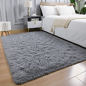 AROGAN Luxury Soft Shaggy Rugs Carpets, 3x5 Feet Bedroom Rug Indoor Plush Area Rugs for Living Room, Grey Fluffy Rug for Kids Girls Playroom Dorm Room, Shag Plush Rug for Teen Boys Room Nursery Decor