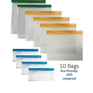 EcoHome Essentials Reusable Food Storage Flat Bags - 10 Pack, BPA Free, Leakproof, Freezer Safe, FDA Food Grade, 2 Gallon+4 Sandwich+4 snack