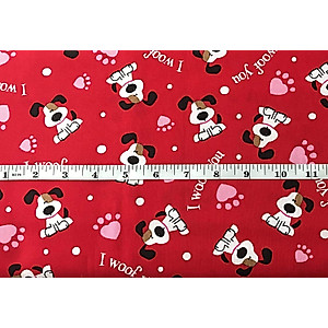 Valentine's Day Love Holiday 100% Cotton Sewing Fabric fat quarters Size: 1/4 Yard or Fat Quarter - 18” X 22” (I Woof You Red)