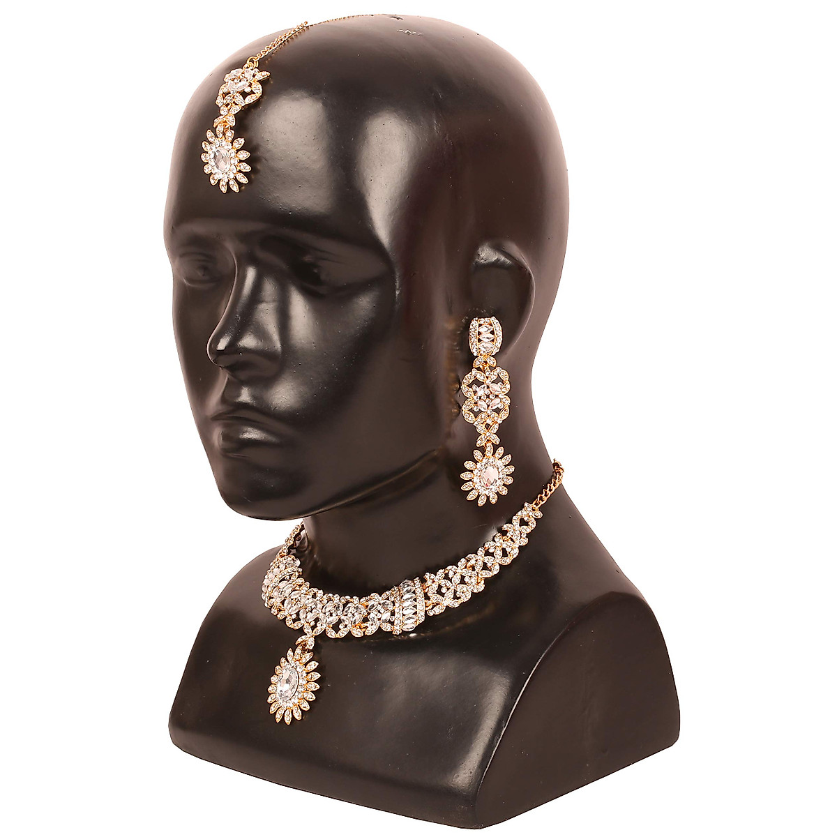 Touchstone Indian Bollywood Bollywood Silver Screen Desire Traditional Illustrious Filigree Sparkling Rhinestones Charming Look Designer Jewelry Hasli Necklace Set In Gold Tone For Women