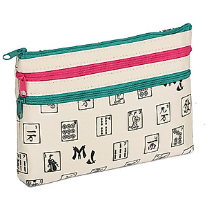 Mah Jongg Direct Beige Pattern 3-Zipper Purse, holds 2023 card, easy to clean, designer style