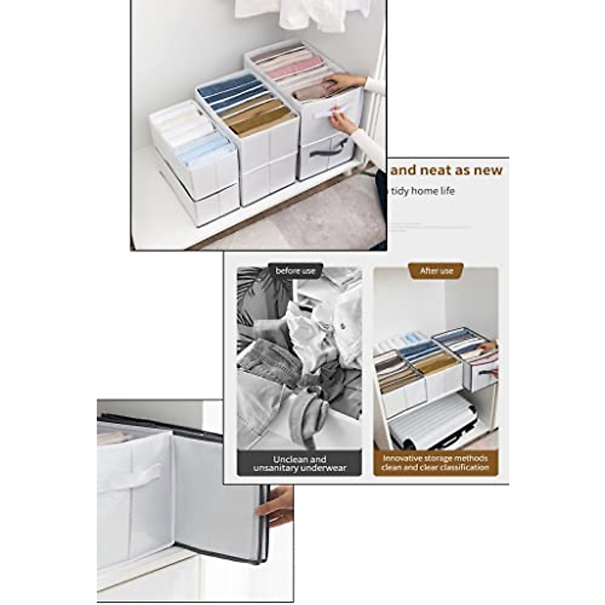 3 Pack- Sock Drawer Organizer Divider Fabric Foldable Drawer Organizers For clothing, sock and underwear organizer With Different Small Cells.