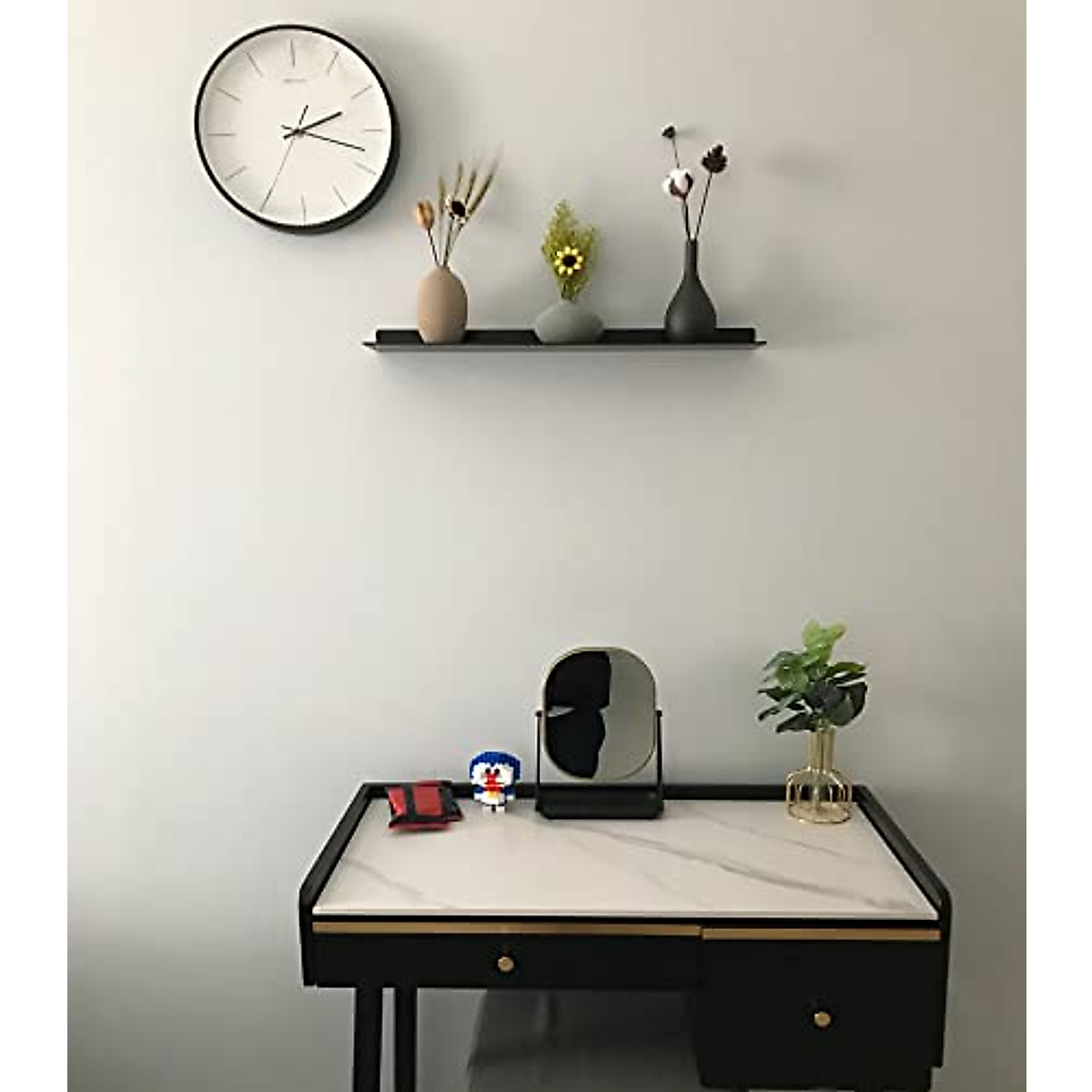 VOHYOV Linear Floating Shelf Wall Mounted Metal Shelves Heavy Duty Industrial Modern Steel Black Linear Metal Wall Shelf Modern Farmhouse Living Room Metal Wall Decor