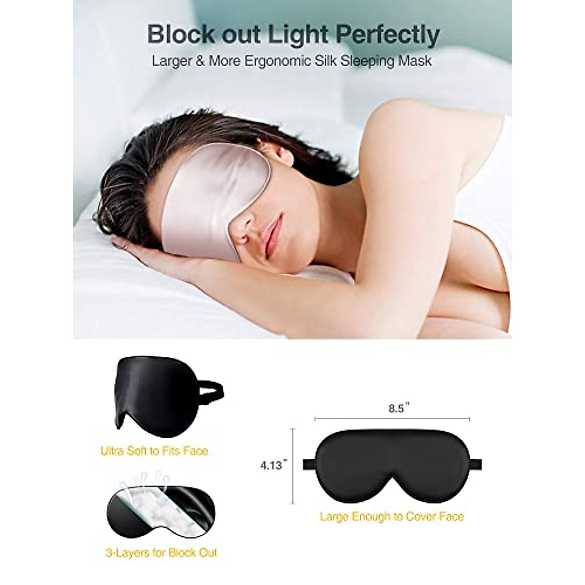Luxtude Eye Mask for Sleeping, 1OO% Mulberry Silk Sleep Mask, Super Soft Satin Sleep Mask, Satin Eye Masks for Sleeping Blockout, Blindfold, Night Mask, Eye Cover, Eye Shades for Women Men, 2 Pack