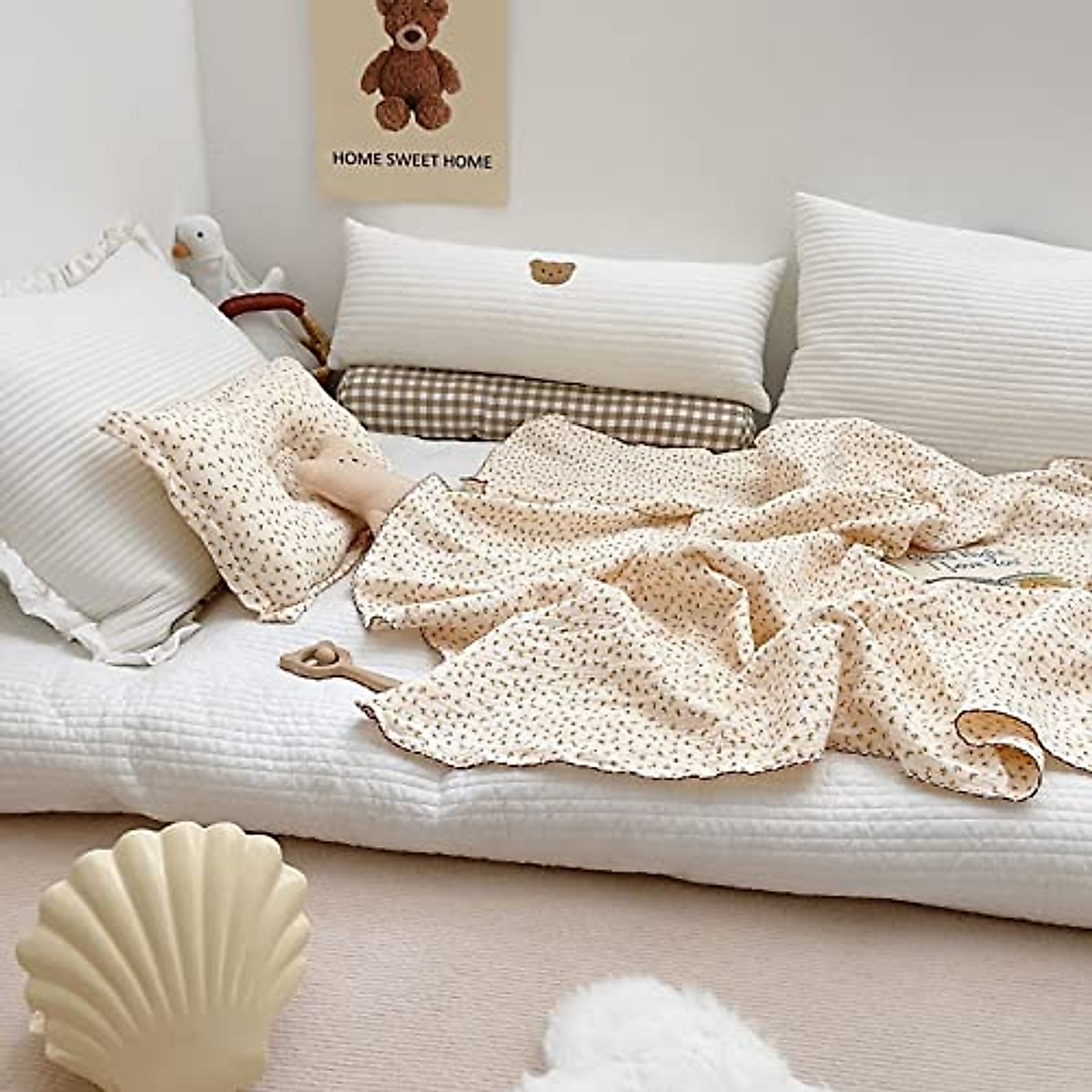 BuLuTu Cotton 4 Layers Muslin Kids Blanket with Sweet Daisy Flowers Baby Crib Nursery Throw Blanket Cradle Thin Quilt for Boys,Girls,Toddler Breathable, Durable Security Blanket 47x51’’