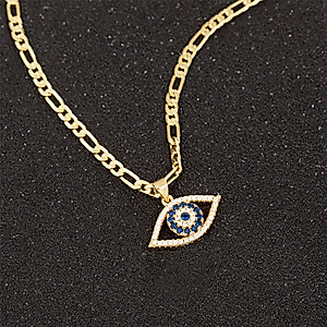 kelistom Evil Eye Necklace for Women | 18K Gold Plated Cubic Zirconia Inlay Evil Eye Pendant Necklace | 3mm Figaro Chain Necklace 18/22 inches (length: 18", eye-1)