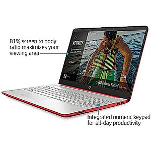 HP 2021 15.6" HD WLED Laptop, Intel Pentium Gold 6405U Dual-Core Processor, 4GB RAM, 128GB SSD, HDMI, Webcam, Intel UHD Graphics 605, Bluetooth, Wi-Fi, Windows 10 S, Red , with SKYPC 2Weeks Support