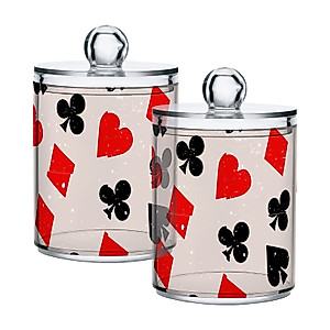 Poker Cards 2 Pack Qtip Holder Organizer Dispenser Plastic Bathroom Jars Storage Containers with Lids Clear Jars for Cotton Balls Q-Tips