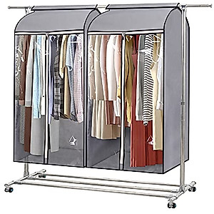 MISSLO 1 Pack 43" Hanging Garment Bags for Storage + 1 Pack 2 Shelves Clothing Racks for Hanging Clothes