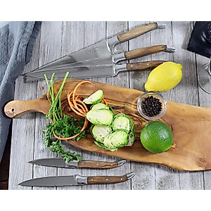 French Home Laguiole Connoisseur Olivewood 5 Piece Kitchen Knife Set plus Magnetic Display.