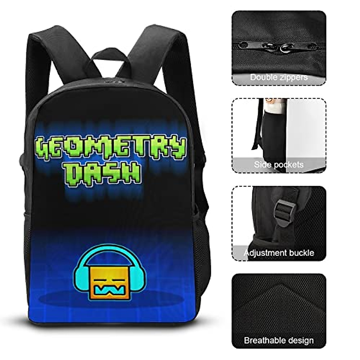 ONBJKPLG Geometry Dash Anime Backpack 17 Inch Cute Funny Bookbag Casual Laptop Daypack for Travel Picnic Camping