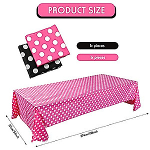 2 Pieces Polka Dot Tablecloth Polka Dot Plastic Tablecloth White Polka Dot Plastic Tablecloth 54 x 108 Inches Polka Dot Table Cover for Party Decorations (Pink and Black Background)