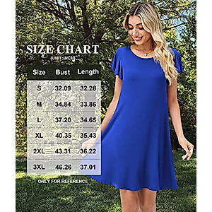 Askyes Womens Summer Dresses Casual Short Sleeve Flowy Hem Swing Sundress Fashion Tshirt Dress with Pockets,Royal Blue,M