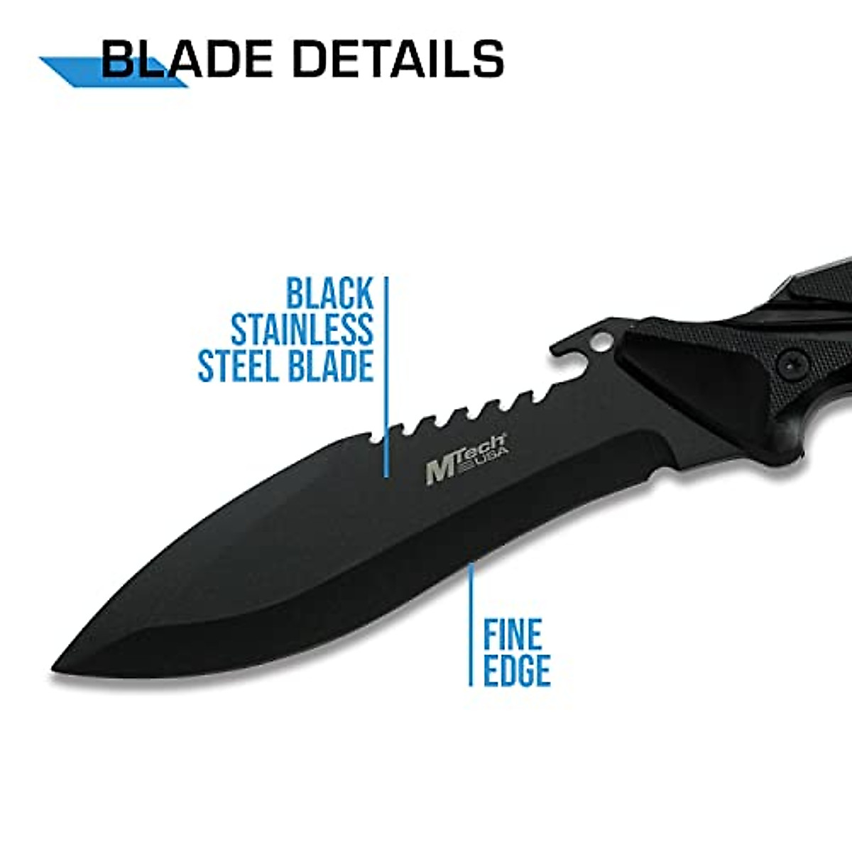 MTech USA MT-20-12 Fixed Blade Hunting Knife, Black Bowie Style Blade, Black Rubber Handle, 10-Inch Overall