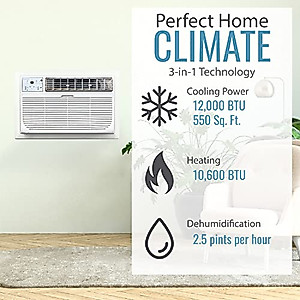 Keystone 12,000 BTU 230V Wall Mounted Air Conditioner & Heater with Dehumidifier Function - Quiet Wall AC & Heater Combo with Remote Control for Small & Medium Sized Rooms up to 550 Sq.Ft.