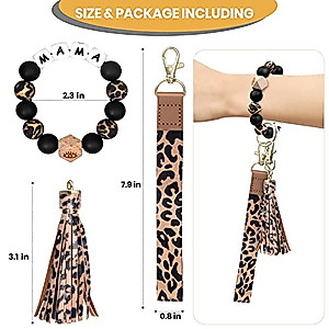 PAKASEBOXES Bracelet Wristlet Keychain with Lanyard for Keys, Silicone Beaded Key Ring for Women, Mother's day Christmas Gift