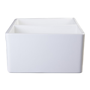 ALFI brand AB537 White 32-Inch Fluted Double Bowl Fireclay Farmhouse Kitchen Sink, White
