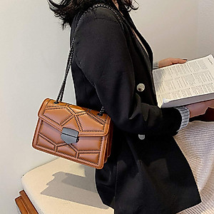 TAGDOT Rivets Chain Small Shoulder Crossbody Messenger Bags for Women Purse and Handbags (Brown)