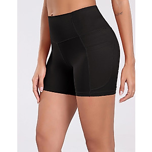 Oalka Women's Short Yoga Side Pockets High Waist Workout Running Shorts New Black M