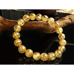 Muko Gemstone 10mm Genuine Natural Brazil Gold Rutilated Quartz Crystal Wealthy Round Beads Women Men Bracelet AAAA
