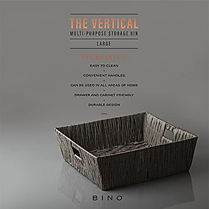 BINO 2 Pack Woven Resin Basket Organizer - Shelf Organizer with Built-in Carry Handles, Large - Dark Grey