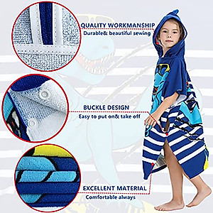 Athaelay Dinosaur Beach Towel with Hood for 3-10 Years Boys and Girls Hooded Towels Bath Robe for Kids with Drawstring Bag