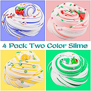 MKAKJWAW 4 Pack Butter Slime Kit, Dual Color Scented Non-Sticky Slime Pack for Kids, Ideal Gifts for Party Favors Goodie Bag Stuffers Fidget Toys…