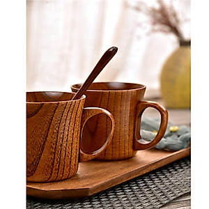 Aritjt Wooden Coffee Cups Tea Cups with Handle, 9.5oz, 280ml, Wood Outdoor Travel Man Mug Tea Camping Cup,Drinking Wood Mugs for Beer/Coffee/Milk/Water