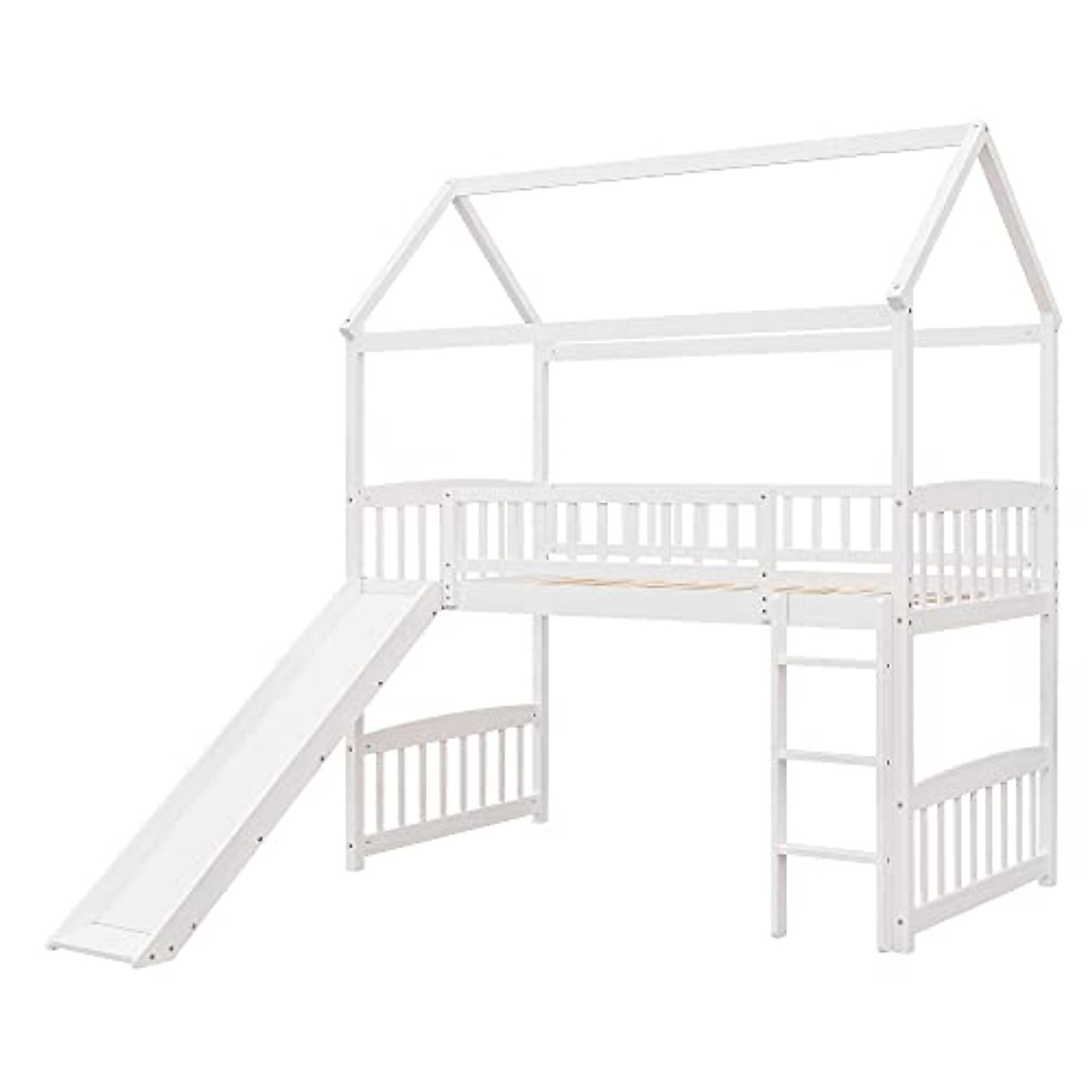 Merax House Loft Bunk Bed Frames with Slide No Box Spring Needed for Teens, Girls or Boys