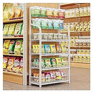 4/5 Layer Supermarket Display Shelf, Drinks/Small Food/Toys Storage Rack Against the Wall, for Pharmacy/Kitchen/Convenience Store, Heavy Duty Steel Frame (Color : White, Size : 4 Layer/60x27x146cm)