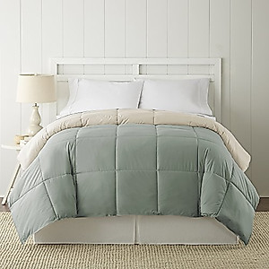Modern Threads Down Alternative Microfiber Quilted Reversible Comforter & Duvet Insert - Soft, Comfortable Alternative To Goose Down - Bedding For All Seasons Seafoam/Almond Full/Queen