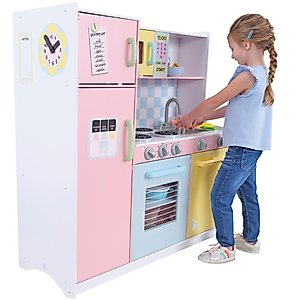 KidKraft Wooden Large Pastel Play Kitchen with Turning Knobs, See-Through Doors and Play Phone Gift for Ages 3+