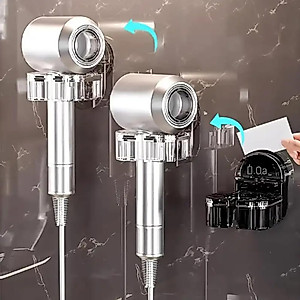 Rotating Hair Dryer Rack Punch-Free, Zentric Punch-Free Wall Mounted Hair Dryer Holder, Zentric Hair Dryer Rack for Hair Dryer, Powerful Suction Hair Dryer Rack Holder Organizer (Transparent White)