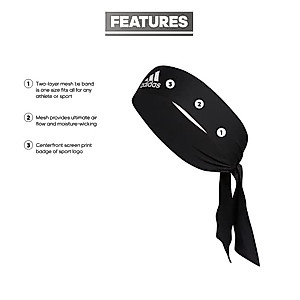 adidas Alphaskin Tie Headband, Black/White, One Size